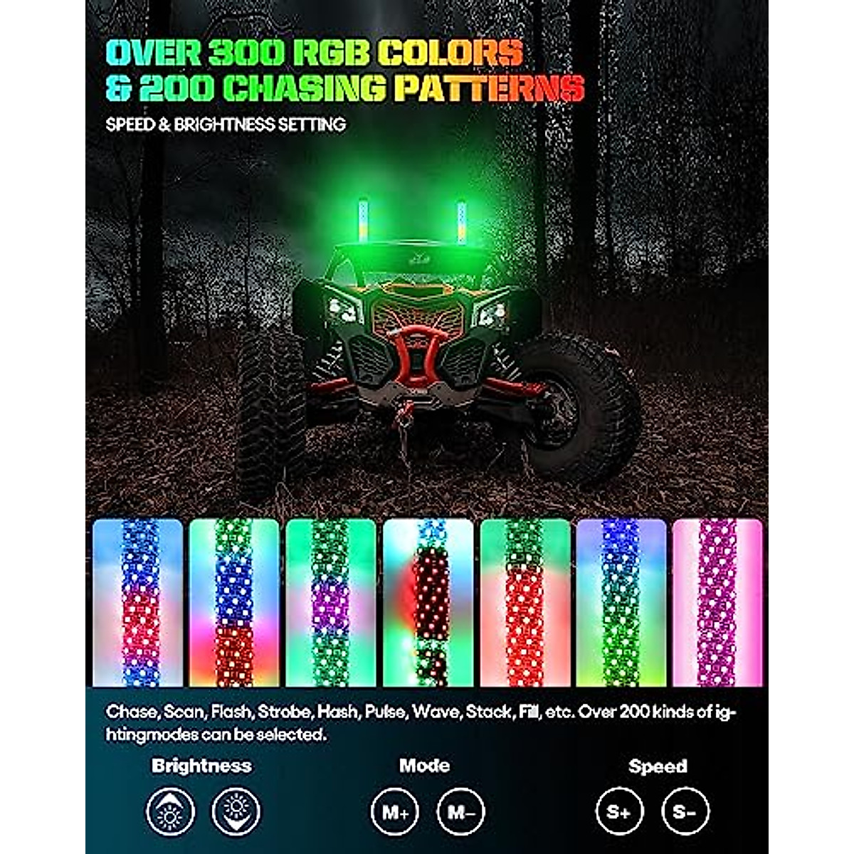 CO LIGHT Fat Spiral LED Whip Lights Thick Antenna 1FT Remote Control RGB Chasing/Dancing Light for UTV ATV 2PCS, APP-Supported 300 Colors & 200 Modes with Turn Signal, Brake Light, Reversing Light