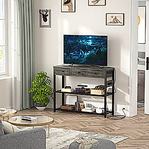 Ecoprsio 47'' Entryway Table with Outlets and USB Ports, Console Table with 3 Drawers, Sofa Table Narrow Long with Storage Shelves for Living Room, Couch, Hallway, Foyer, Kitchen Counter, Grey