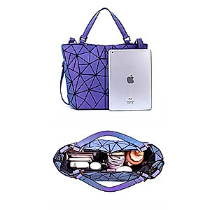 Geometric Luminous Tote Bags for Women Crossbody Bags for Women Purses and Handbags Multi Color Shoulder Bag (Luminous Purple)