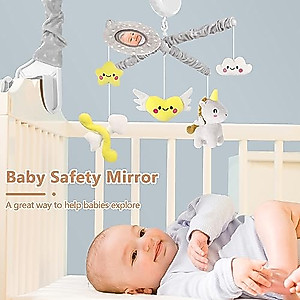 SHIDEER Baby Mobile for Crib, Baby Crib Mobile with Mirror, Nursery Mobiles with 3 Modes Musical Box, Volume & Songs Control,36 Lullabies,Hanging Rotating Crib Toys for Boys Girls (Cute Heart Theme)