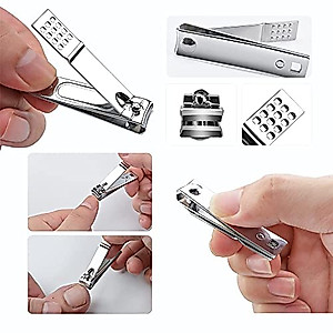 Manicure Set, 12 PCS Stainless Steel Manicure Kit with Fingernail Clippers and Toenail Clippers, Personal Care Nail Clipper Set with Leather Case for Women & Men (Purple) (12 Piece Set)