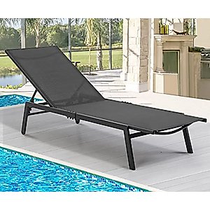 AECOJOY Patio Aluminum Lounge Chairs for Outside,Adjustable Outdoor Chaise Lounge for Outside Pool,Curved Design Pool Lounge Chairs,All Weather for Patio, Beach, Yard, Pool,Black