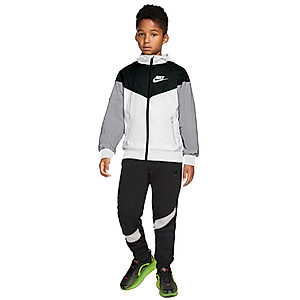 Nike Boy's Sportswear Windrunner Jacket (Little Kids/Big Kids) White/Black/Wolf Grey/White XL (18-20 Big Kid)