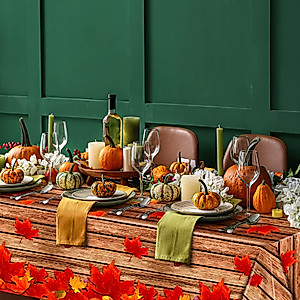 durony 2 Pack Autumn Plastic Tablecloths Fall Maple Leaves Table Cloth Waterproof Thanksgiving Party Table Covers Wood Grain Tablecloths for Harvest Fall Parties Decor, 54 x 108 Inches