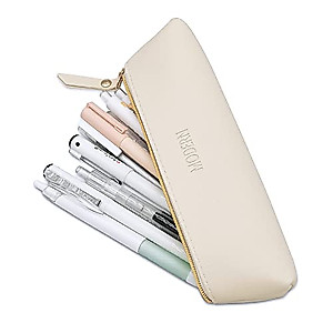 Funny live Portable Pencil Bag Pen Case Cosmetic Bag, Candy Colors Leather Stationery Pouch Slim Zipper Bag School/Office Supplies Bag Case for Pens, Pencils, Markers, Lipsticks, Makeup Brush (White)