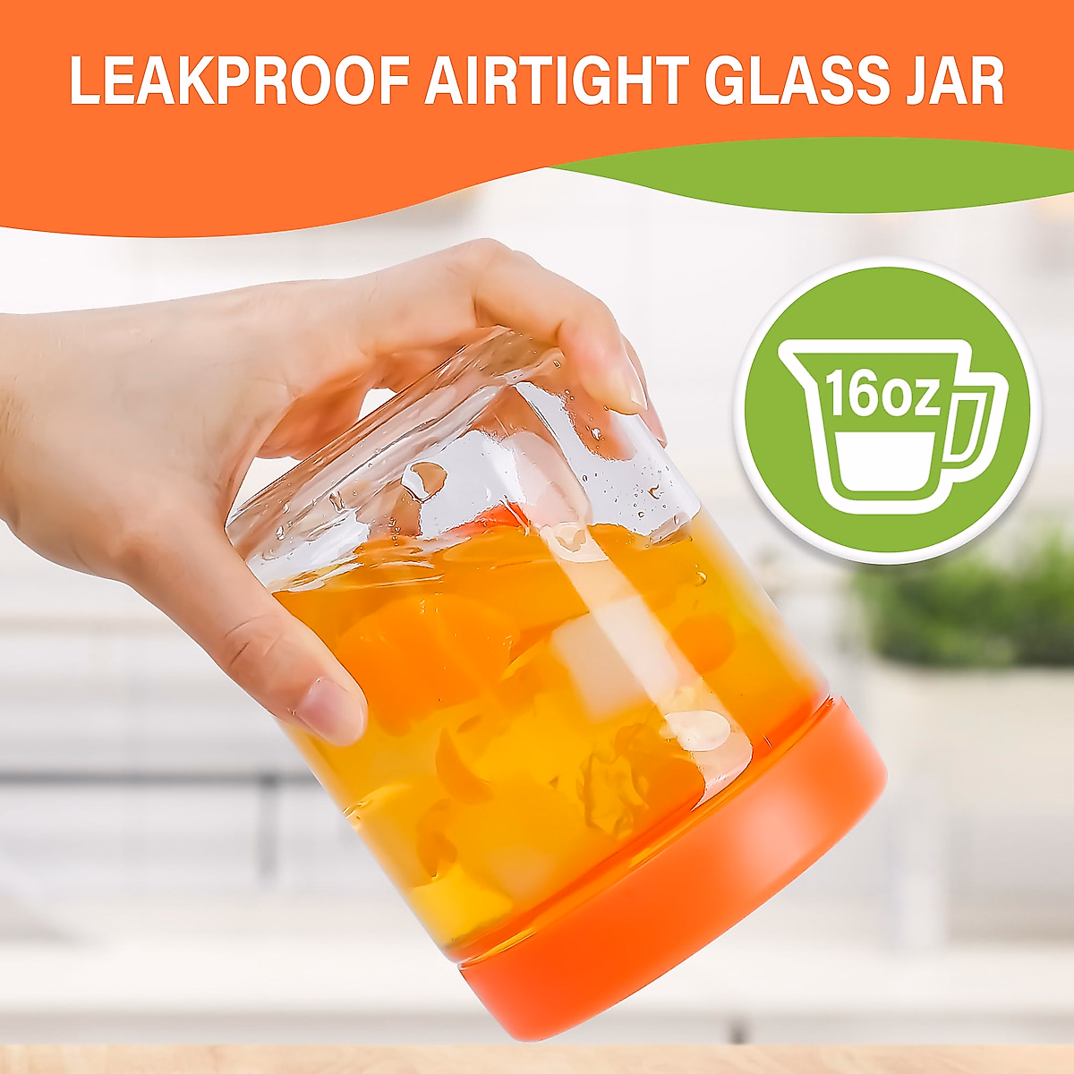 EONJOE 16oz Glass Jars for Overnight Oats Snacks Salad Yogurt Pudding Cereal Candy Storage Containers Meal Prep Mason jar with Airtight lids,6 Pack