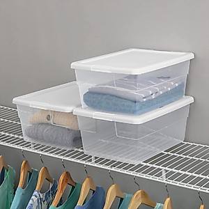 Sterilite 16 Quart Storage Box, Stackable Bin with Lid, Organize Shoes, Crafts in Home Closet, Office, School, Clear with White Lid, 48-pack