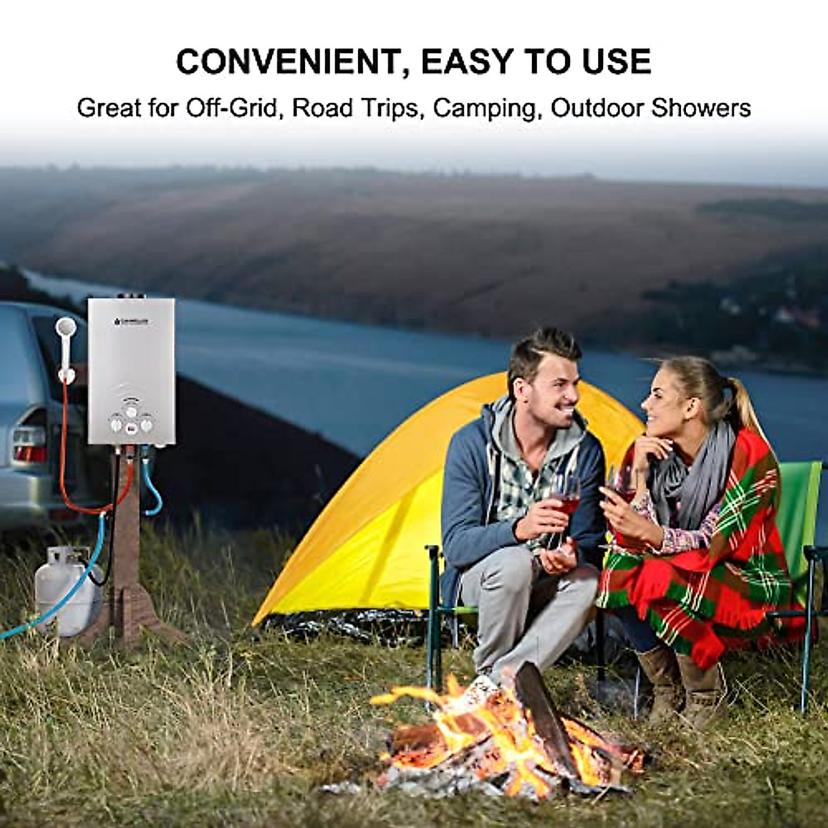 Portable Propane Tankless Water Heater, Camplux 2.11 GPM On Demand Camping Gas Water Heater, Gray