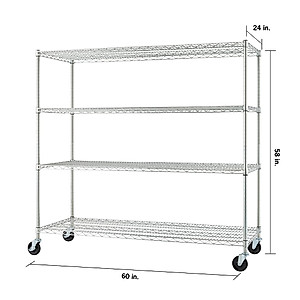TRINITY Basics 4-Tier Adjustable Wire Shelving with Wheels for Kitchen Organization, Garage Storage, Laundry Room, NSF Certified, 600 to 1800 Pound Capacity, 60” by 24” by 54”, EcoStorage Chrome