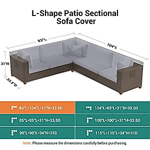 Mrrihand Patio L-Shaped Sectional Sofa Cover, Waterproof Outdoor Sectional Cover,Heavy Duty Garden Furniture Cover with Air Vent 83W*104D*31H/33.5