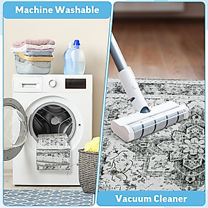 HOMBYS 8x10ft Thickened Memory Foam Area Rug for Living Room Bedroom, Large Soft Vintage Floor Carpet for Indoor, Boho Home Deco Non-Shedding, Grey, Machine Washable