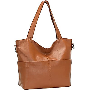 CHERISH KISS Leather Purses and Handbags for Women Shoulder Bags Tote Purse(K35 Brown-1)