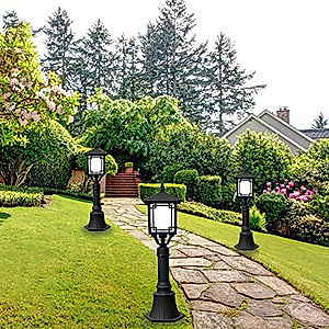 Outdoor Post Light Waterproof IP55 Pillar Lamp Black Column Lamp Chinese Street Light Aluminum Alloy Stigma Light Villa Garden Pathway Light, 22.5cm×73cm