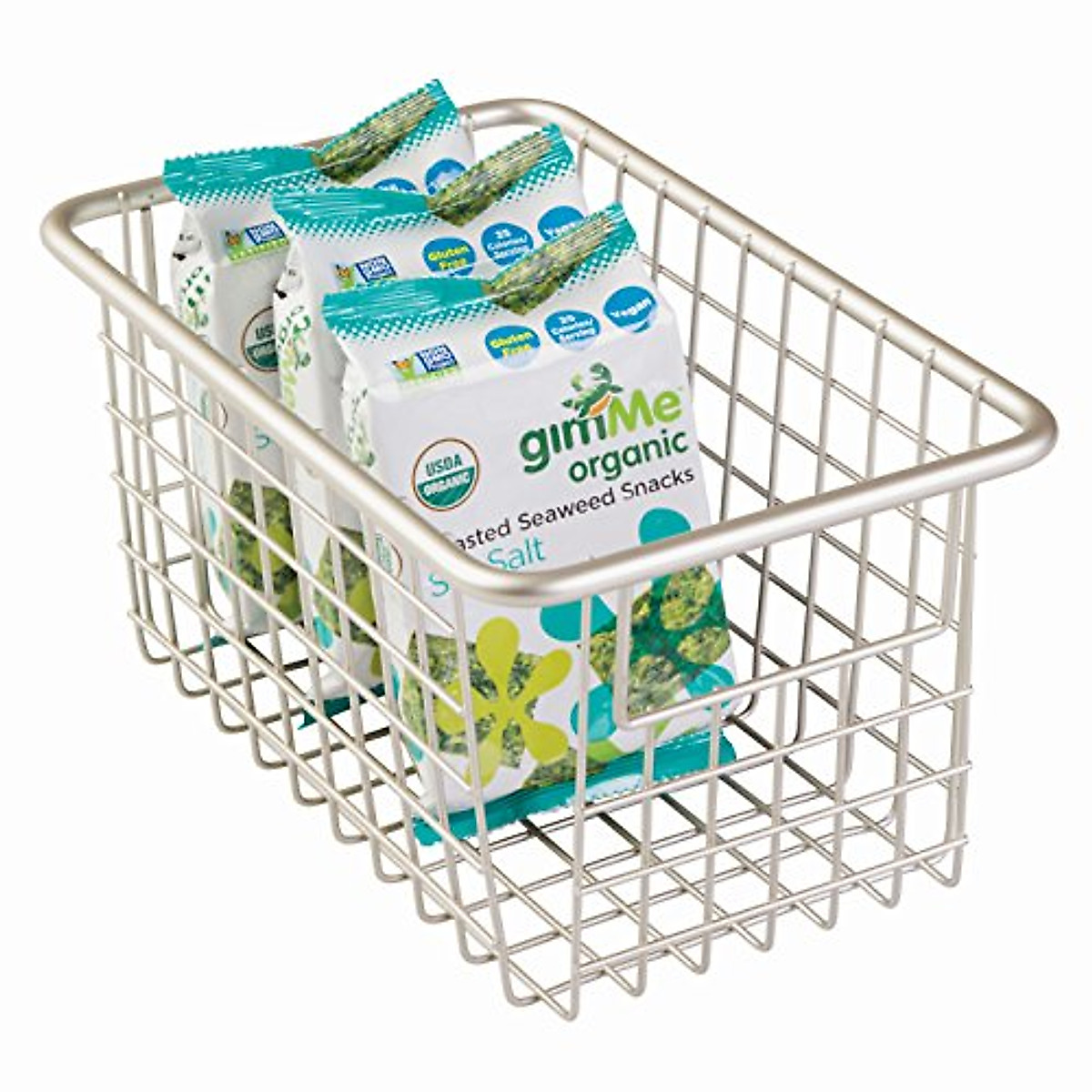 iDesign Forma Metal Wire Pantry Storage Organizer Bin with Handles, Container for Food, Drinks, Produce Organization , 10.24" x 6.24" x 5.06", Satin Silver,69565