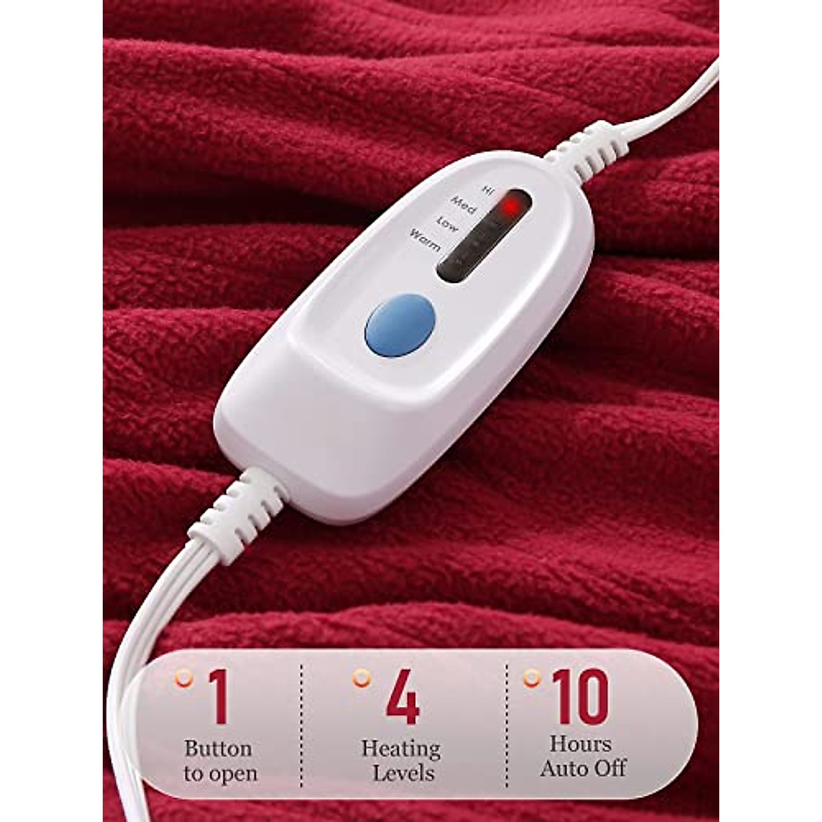 Electric Heated Blanket 62'' x 84'' Twin Size, 4 Heating Levels & 10 Hours Auto Off, Full Body Warming with Fast Heating & Machine Washable, Lightweight Cozy Soft Fleece for Home Use