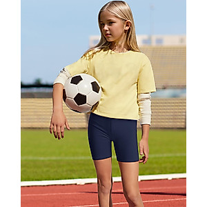 BOOPH Girls Bike Shorts Kids Cartwheel Shorts Biker Dance Shorts for Toddler Girl 3 Pack 5-6T Black Navy Rose Red