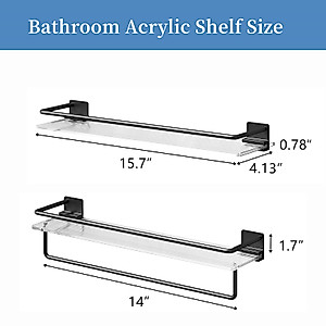 KATASKI 2 Pack Bathroom Acrylic Shelf, 15.7-Inch Bathroom Shower Acrylic Shelf Wall Mounted, Metal Storage Floating Kitchen Shelf