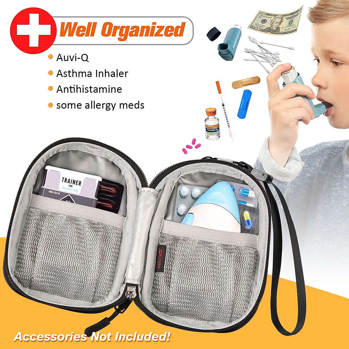 SITHON Insulated Medicine Carrying Case Bag - Small Travel Medication Organizer Emergency Medical Pouch Holds Auvi Q, Nasal Spray, Allergy Meds, Asthma Inhaler Case, Black