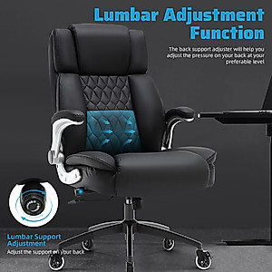 High Back Office Chair with Locking Wheels, Large Executive Desk Chair, Flip Arms Adjustable Lumbar Support, Ergonomic Synthetic Leather Computer Chair Prevents Cats Scratching, Thick Padded, Black
