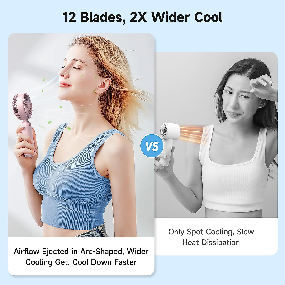 AMACOOL Portable Handheld Fan with Dual Motor, 12 Blades, Powerful 4 Speeds Hand Fan, Foldable, Battery Operated 3 IN 1 Personal Cooling Fan for Hot Flashes, Outdoor Activities, Travel(Pink)