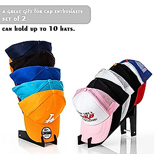 HAYVAN Hat Racks for Baseball Caps Set of 2 - Wall Mount or Stand Up - Hold Up to 10 Caps - Acrylic Hat Display and Storage for Bedroom, Closet, Dresser, Entrance (Black)