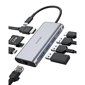 HOYOKI USB C Hub Multiport Adapter 9 in 1 with HDMI 4K, Ethernet, 100W PD Thunderbolt 3, USB-C Data Port, 3 USB 3.0, SD/TF USB Type C Hub for MacBook Pro/Air