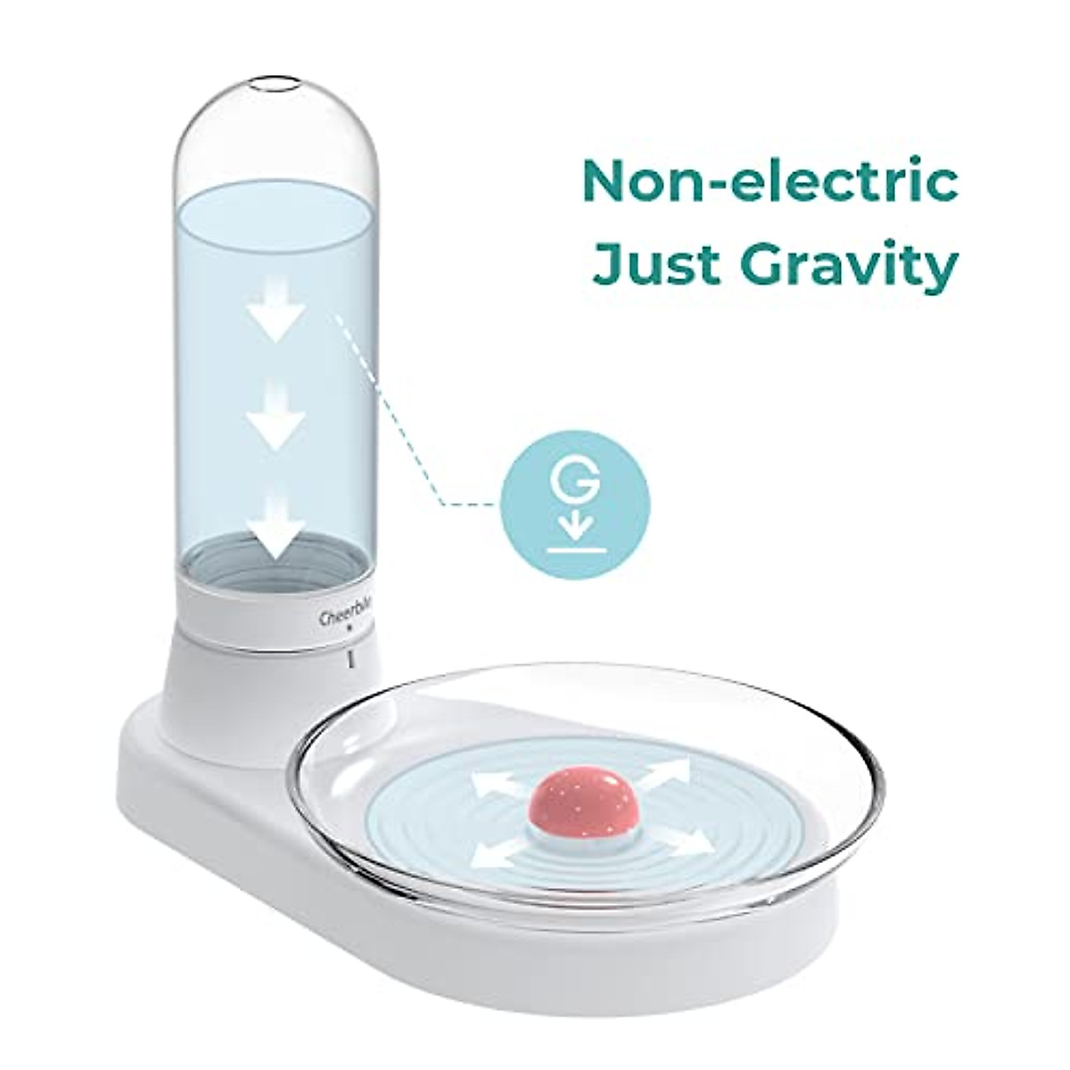 Cheerble Automatic Cat Water Dispenser Without Filter, Wireless Pet Water Fountains Gravity, Quiet Drinking Fountains for Kitten & Puppy, Non-Electric, KittySpring