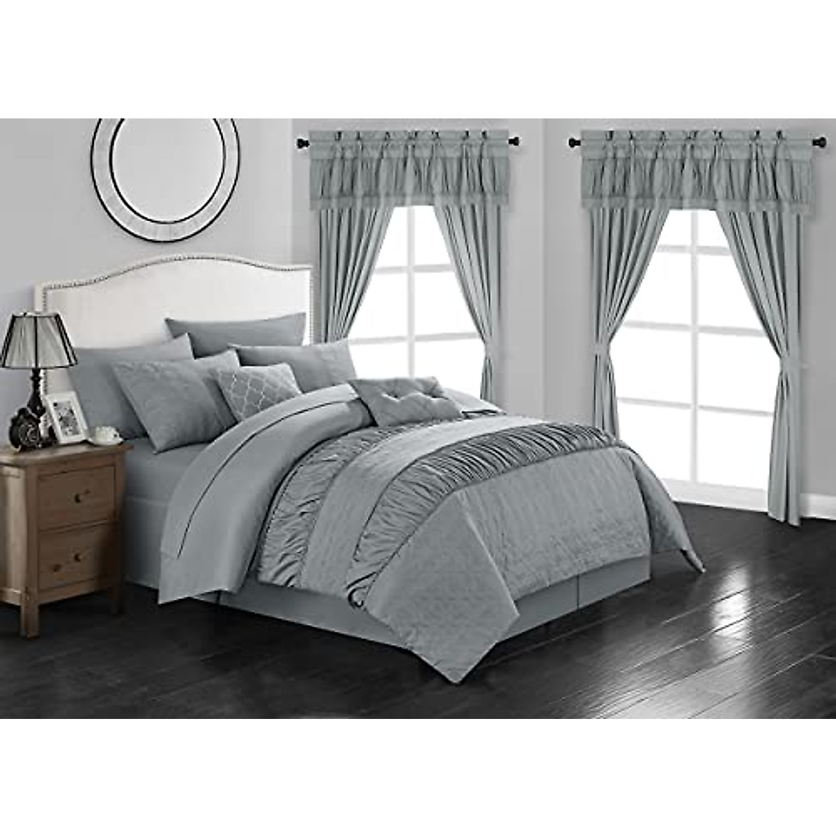 Chic Home Mykonos 20 Piece Comforter Set, Queen, Grey