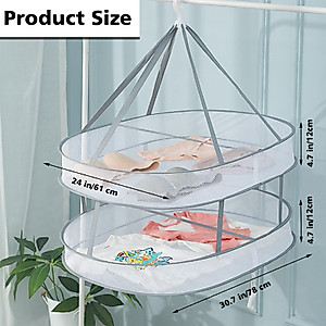 Wumuzai Sweater Drying Rack Mesh Foldable, Lay Flat Clothes Dryer Rack, Large Hanging Dry Rack for Clothes, Folding Clothing Drying Hanger, Portable for Laundry Indoor Outdoor (2-Tier)