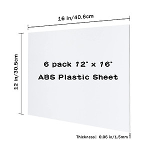 Zuvas White ABS Plastic Sheet 12" x 16" x 0.06" 6 Pack, Moldable Than Acrylic Sheet, Flexible Than Plexiglass Sheet, DIY Materials for Home Decor, Handcrafts (Matte & Textured Finish)