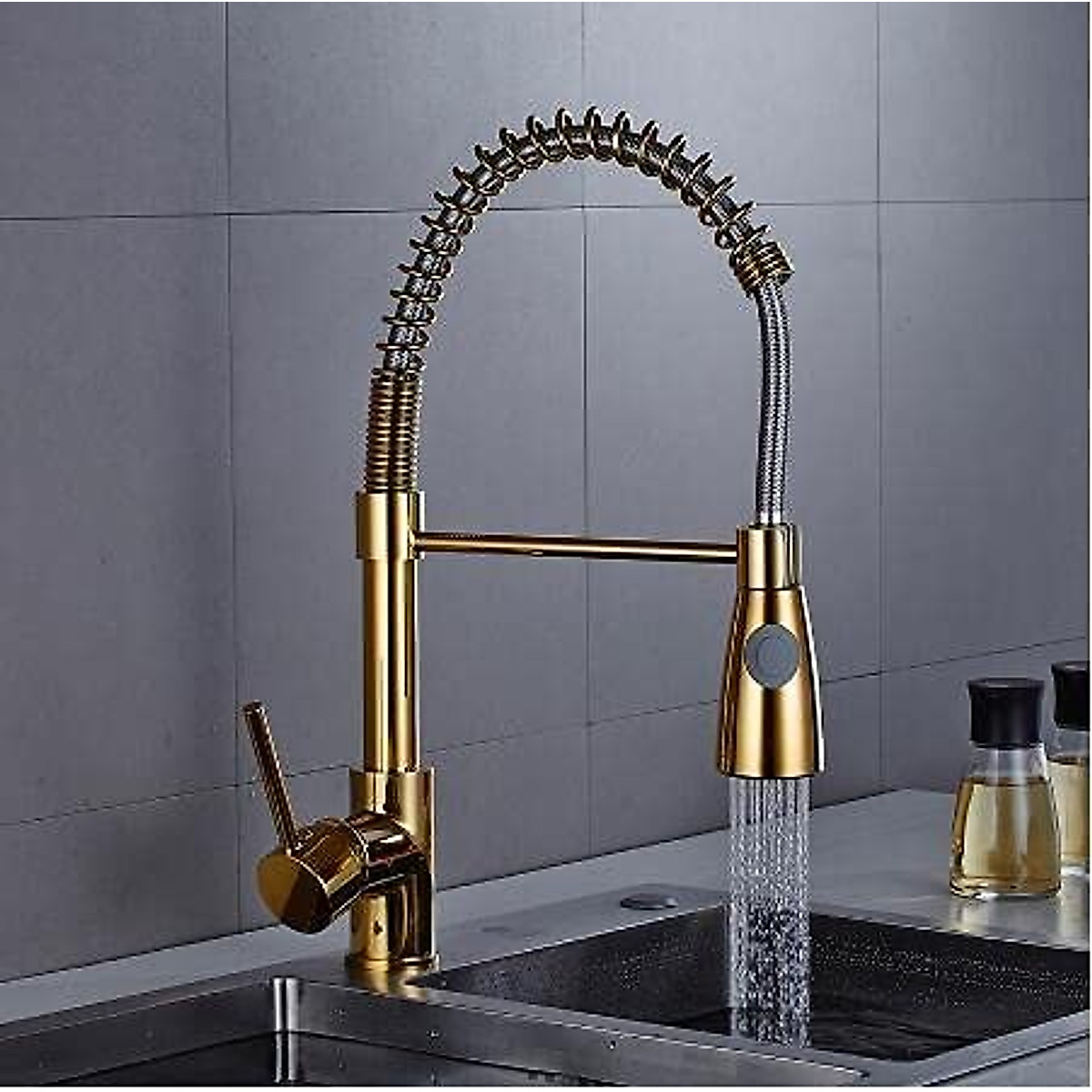 Kitchen Sink Faucet for Bar Farmhouse Commercial, Spring Pull Out Kitchen Faucet, Brass Black and Nickel Pull Down Kitchen Sink Faucet, Luxury Hot & Cold Kitchen Mixer Tap (Color : Style 1 Gold)
