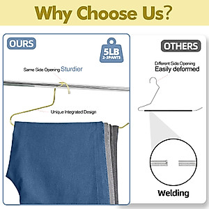 SPECILITE Open Ended Pants Hangers 30 Pack - 5mm Thick Gold Metal Pant Hangers - Jean Hangers for Closet - Space-Saving Pant Hangers for Women and Men