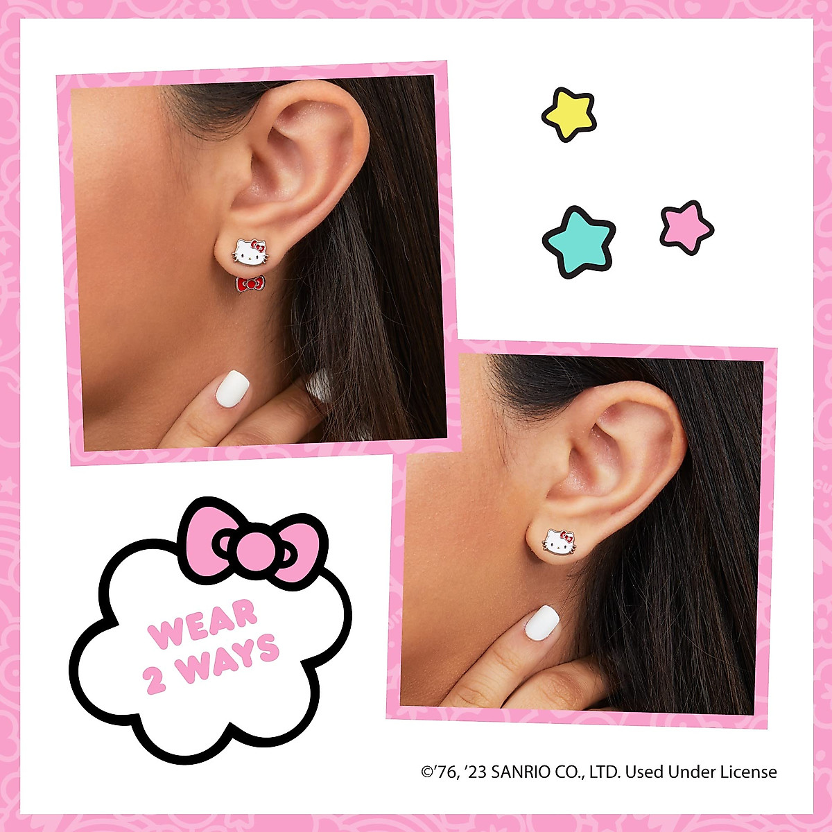 Sanrio Hello Kitty Girls Front Back Stud Earrings - Enamel Hello Kitty Earrings Officially Licensed