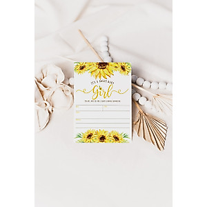 Your Main Event Prints Sunflower Girl Baby Shower Invitations, Yellow Floral Baby Shower Invites with 20 Invitations, with diaper raffles.