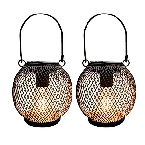 pearlstar Solar Lanterns Outdoor Hanging 2Pack Black Solar Table Lamp with Edison Bulbs for Camping Yard Patio Garden Decoration, Waterproof Hanging Lights (Black)