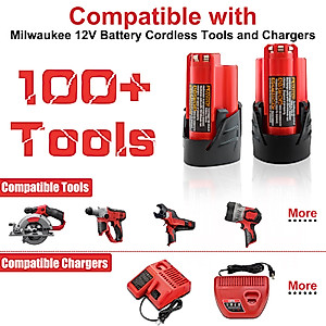 2 Pack 12V 3000mAh Lithium-ion Replacement Battery Compatible with Milwaukee 12 Volt Battery 48-11-2411 48-11-2420 48-11-2401 48-11-2402 48-11-2401 12-Volt Cordless Tools (Red)