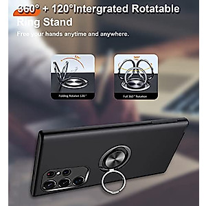 iDLike for Samsung Galaxy S23 Ultra Case, Military Grade Drop Test Shockproof Phone Case Cover with [Full Camera Lens Protection] [Invisible Ring Holder Kickstand],Black