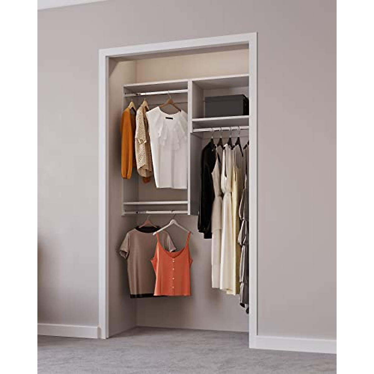 Closet Kit with Hanging Rods - Corner Closet System - Closet Shelves - Closet Organizers and Storage Shelves (White, 48 inches Wide) Closet Shelving