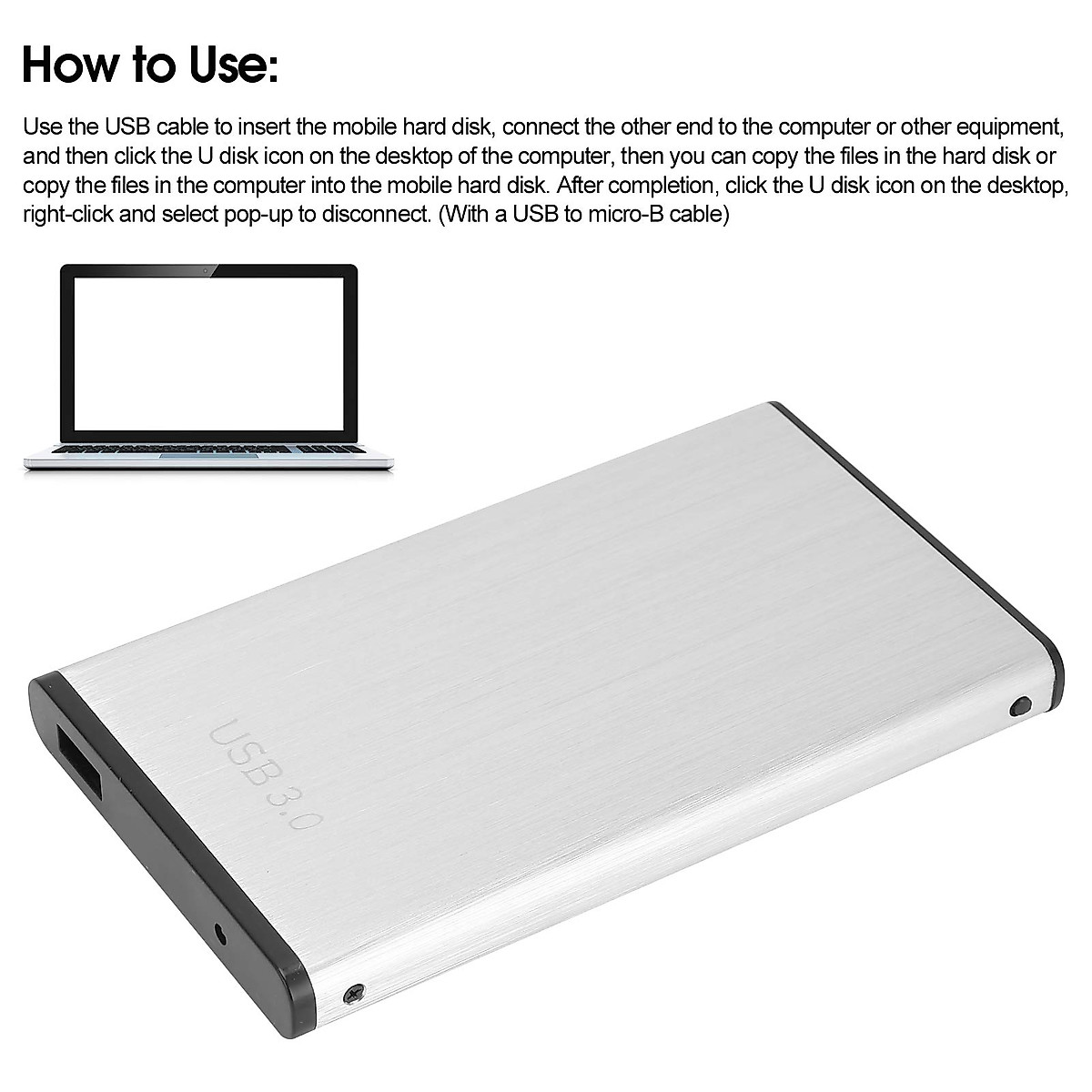 Dilwe YD0018 USB 3.0 HDD Portable Laptop Mobile Hard Drive, 2.5 Inch Silver Color Universal External Hard Drive for PC, 80G 2TB Mechanoco Hard Drive for Windows 7 8 10 Linux OS X 80G