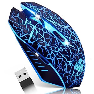 VEGCOO C10 Wireless Gaming Mouse Rechargeable Silent Optical Mice 7 Colors LED Lights, 7 Buttons 2400/1600/800DPI (Black)