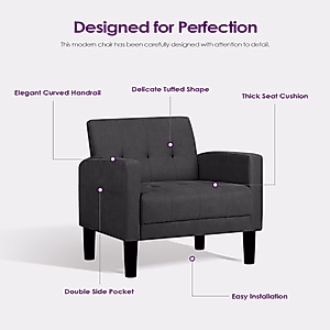 TYBOATLE Accent Chair, Living Room Chairs, Cozy Tufted Mid Century Modern Accent Chairs with Arms for Bedroom, Comfy Reading Arm Chair,Small Chairs for Small Spaces,Living Room,Office (1, Dark Grey)