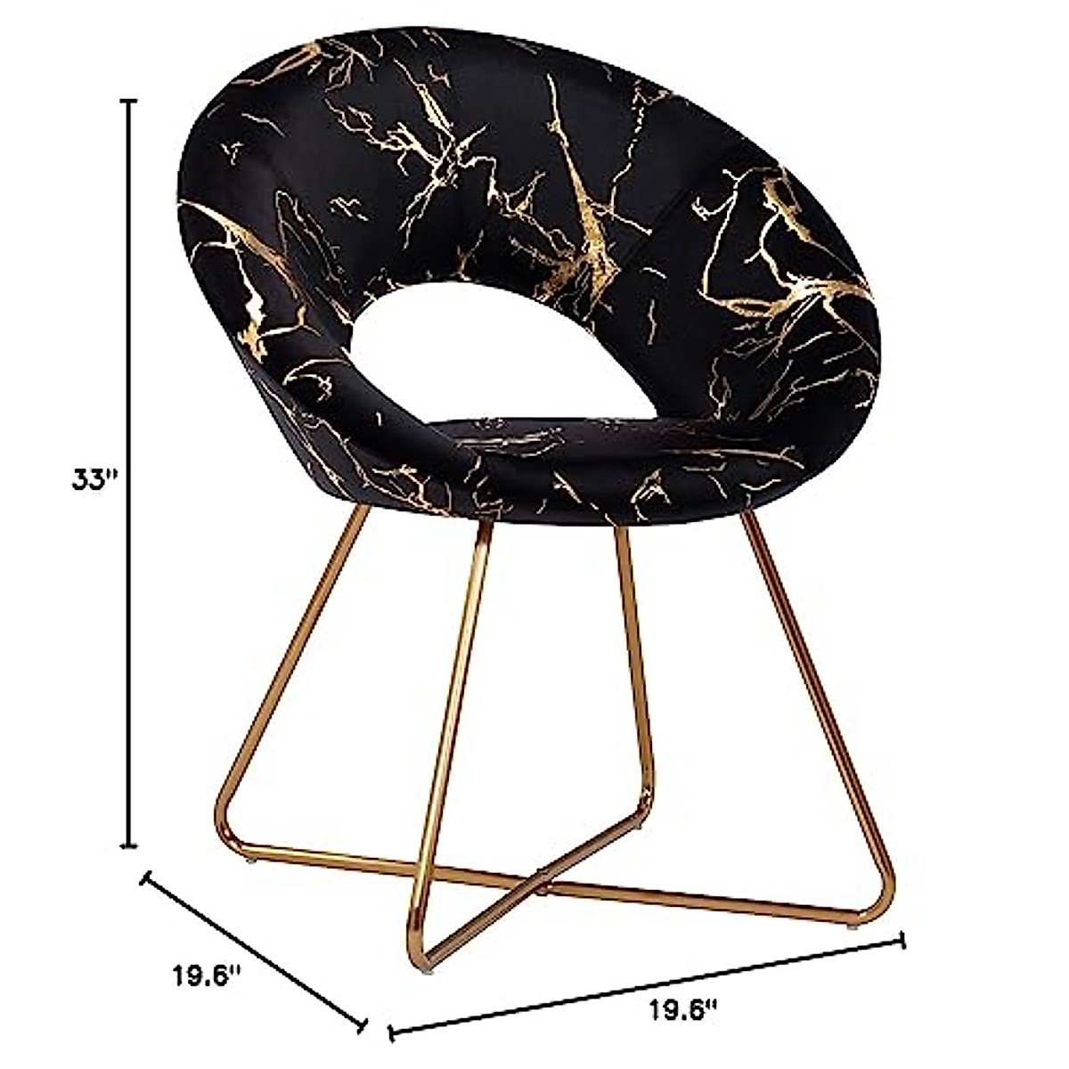 DUHOME Black Accent Chair Velvet Vanity Chair Lliving Room Chairs Desk Chair with Golden Legs Mid-Back 1 pcs