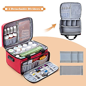 CURMIO Pill Bottle Organizer Bag with Lock, Medicine Organizer and Storage Case for Prescription Bottles, Empty First Aid Bag for Home and Travel, Red (Patented Design)