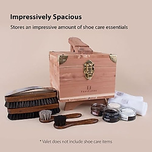 FootFitter Grand Cedar Wood Storage Box & Shoe Valet - Storage Box for Shoe Care Tools & Shoe Polishing