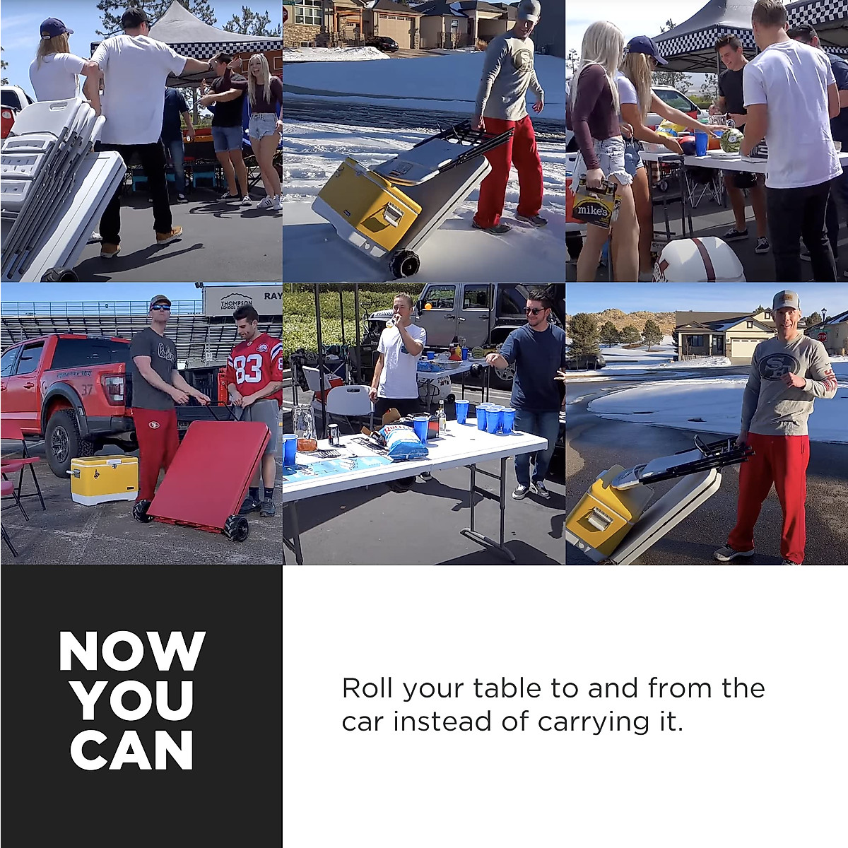 Creative Outdoor Folding Table and Chairs, 6 Ft, Built-in Wheels, Portable Durable Plastic, Indoor/Outdoor Events, Perfect for Camping/Picnic/Tailgating/Party (White Table and 4 Chair Set)