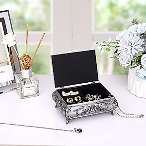 ELLDOO Vintage Music Box, Silver Metal Musical Jewelry Box Keepsake Box, Small Trinket Jewelry Storage Box Gift for Girl Women (Tune: You are My Sunshine)