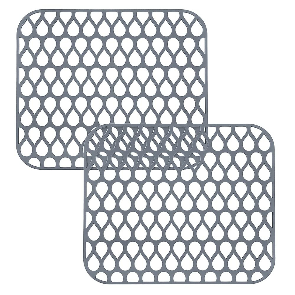 LucyPhy Silicone Sink Mat for Kitchen Sink Good Grips Non-slip Sink Protector Sink Mat Grid for Bottom of Farmhouse Sink(No Hole,Gray,2PCS)