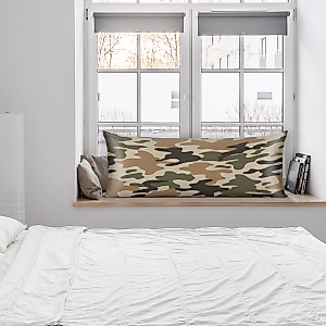 Camo Body Pillow Covers Decorative Soft Bedding Satin Pillowcase with Zipper Closure Cooling Breathable Long Pillow Case-21"x 54"