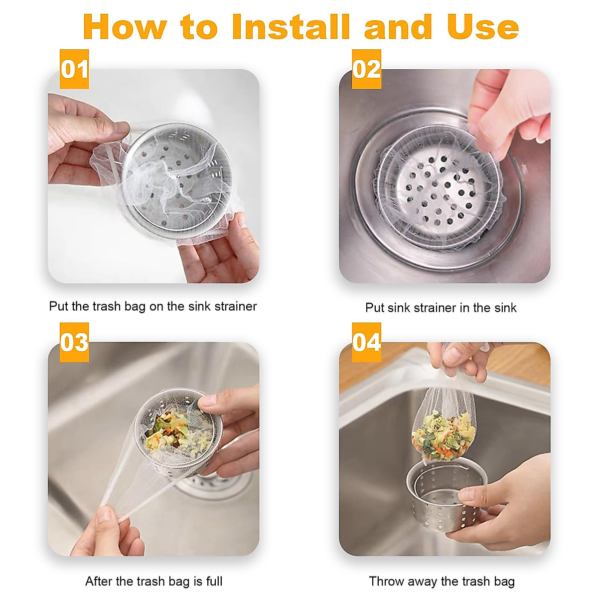 Yuyouqu Disposable Mesh Sink Strainer Bags, 100 PCS Kitchen Sink Strainer Trash Bag, Drain Nets for Sink, Sink Strainer Filter Mesh Bag, Kitchen Sink Trash Mesh Bag, Anti-Clogging Elastic Filter Bags