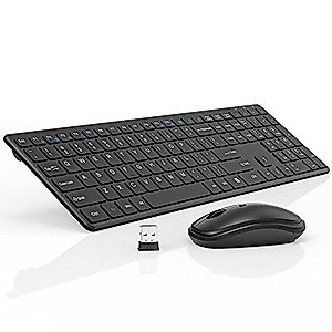 RATEL Wireless Keyboard and Mouse Combo Silent, 2.4GHz Ultra-Thin Full Sized Wireless Keyboard Mouse Set with USB Receiver for Computer, Desktop, PC, Notebook, Laptop (Black)